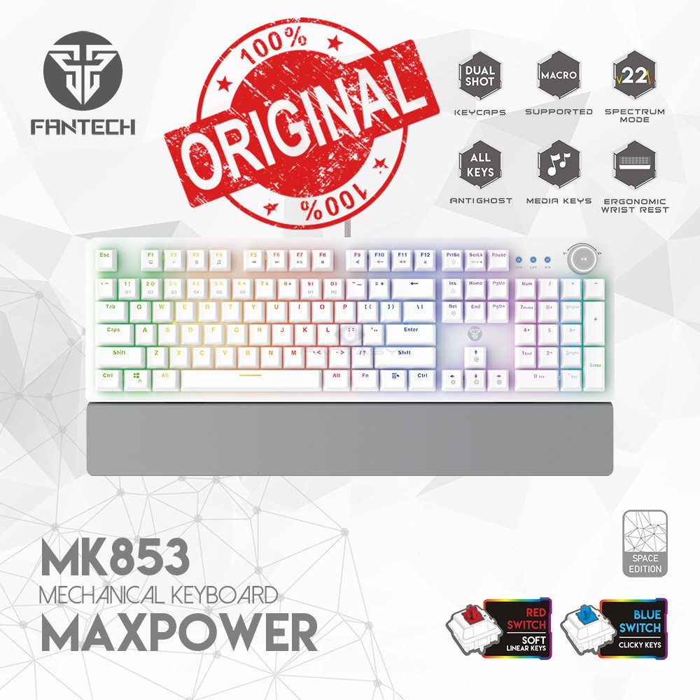 ORIGINAL FANTECH MK853 Maxpower Mechanical GAMING KEYBOARD PINK WHITE ...