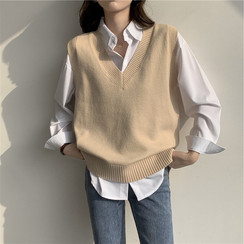 Korean Soft&Glutinous Plus Size Vest Retro V-neck Sweater Vests Fit L ...