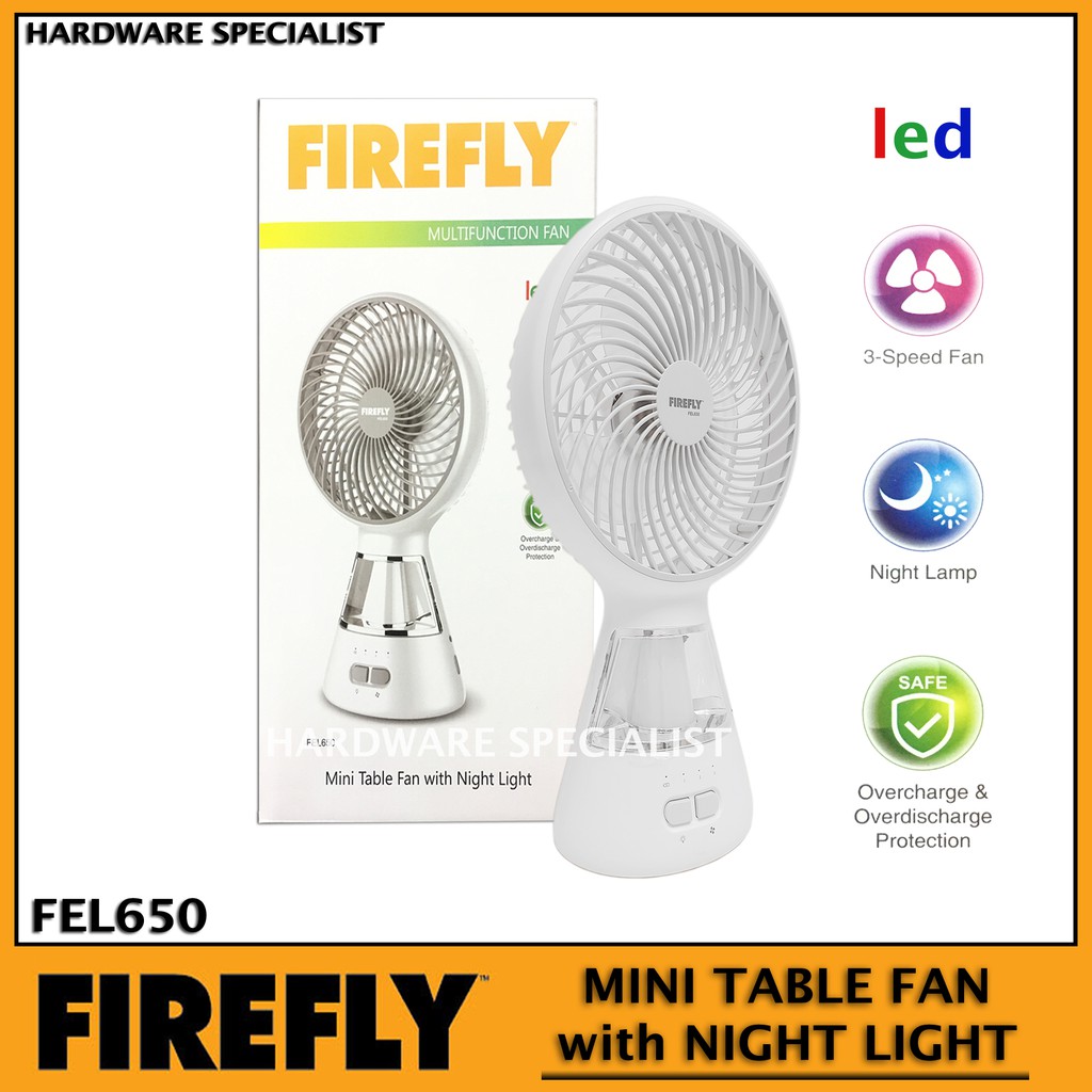 Firefly Mini Table Fan with Night Light FEL650 or FEL619 | Shopee ...