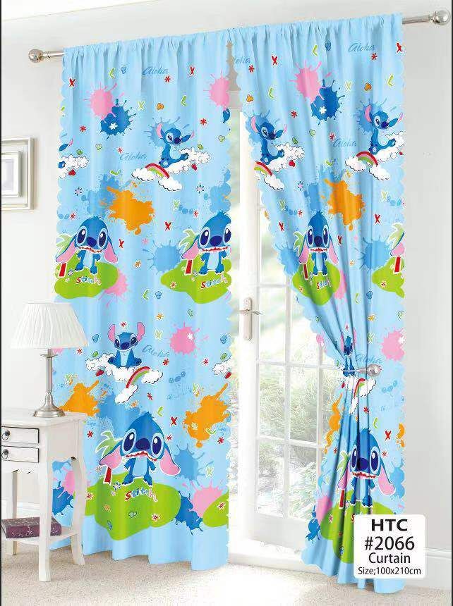New Lilo Stitch Kurtina Curtain for Window Door Bedroom Blue Curtains ...