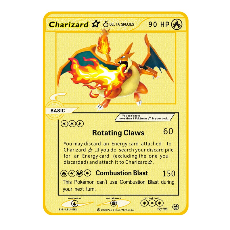 Pokemon Gold Card Dracaufeu, Charizard Metal Card Fan Made/Ex Gx ...