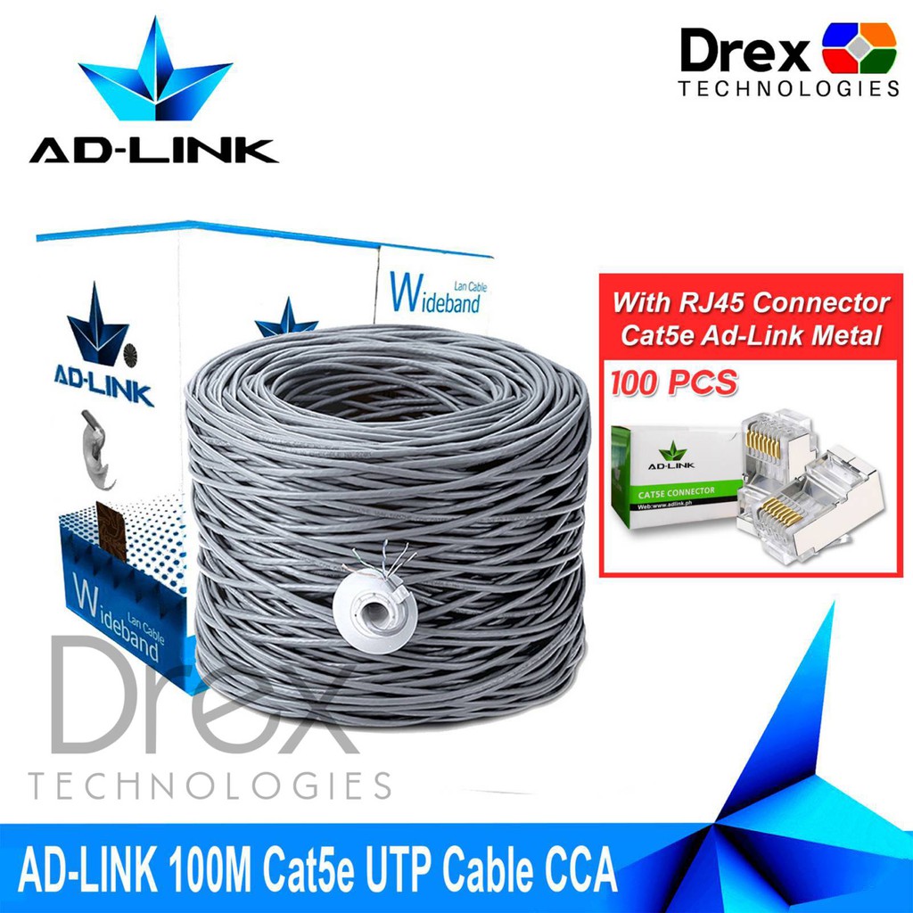 100M Ad-Link Cat5e Grey UTP Cable CCA-Ethernet Cable With 100pcs Ad ...