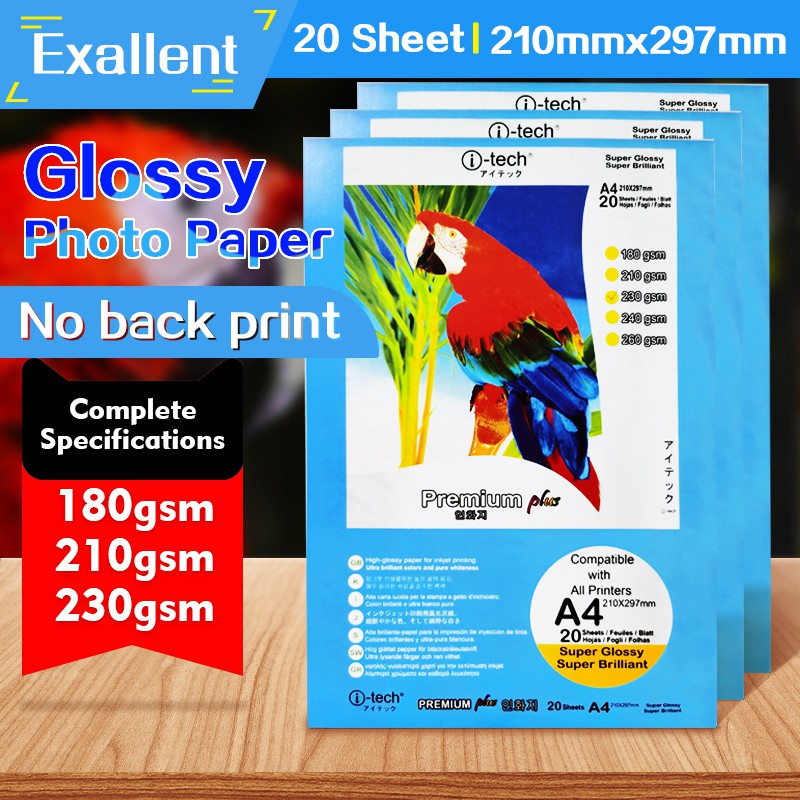 No Back Print Photo Paper A4 180/210/230 Gsm Glossy 20Sheets Premium ...