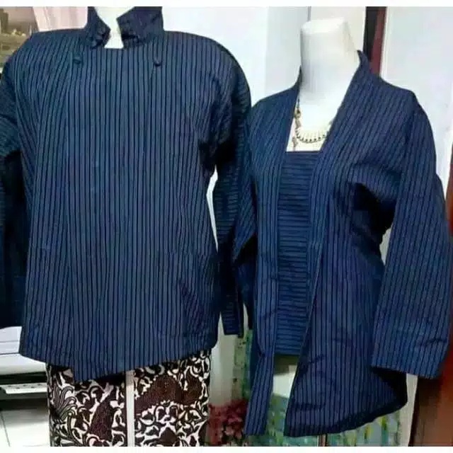 Javanese Traditional Pre-wedding Couple Suit Surjan Lurik Blue and ...