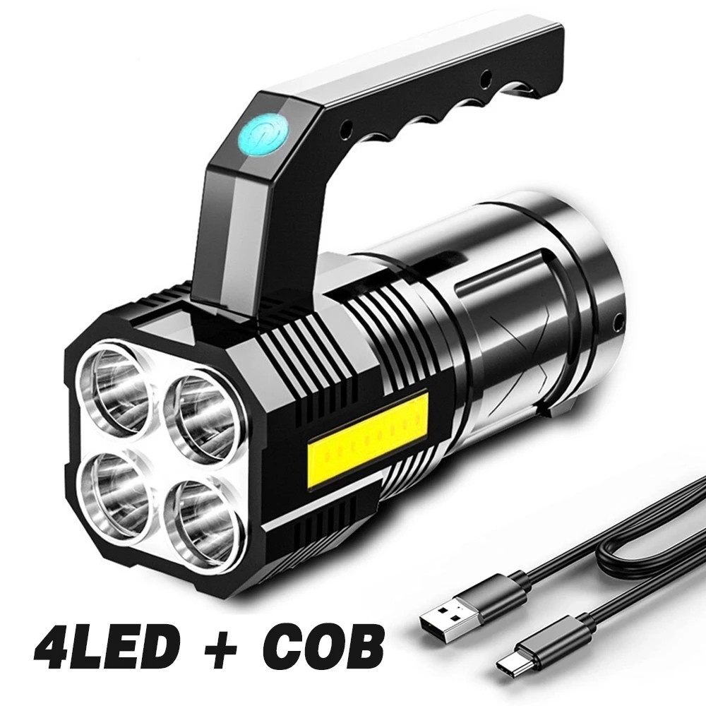 4 LED Portable with Built-in 1200ma 18650 USB Rechargeable Battery COB ...