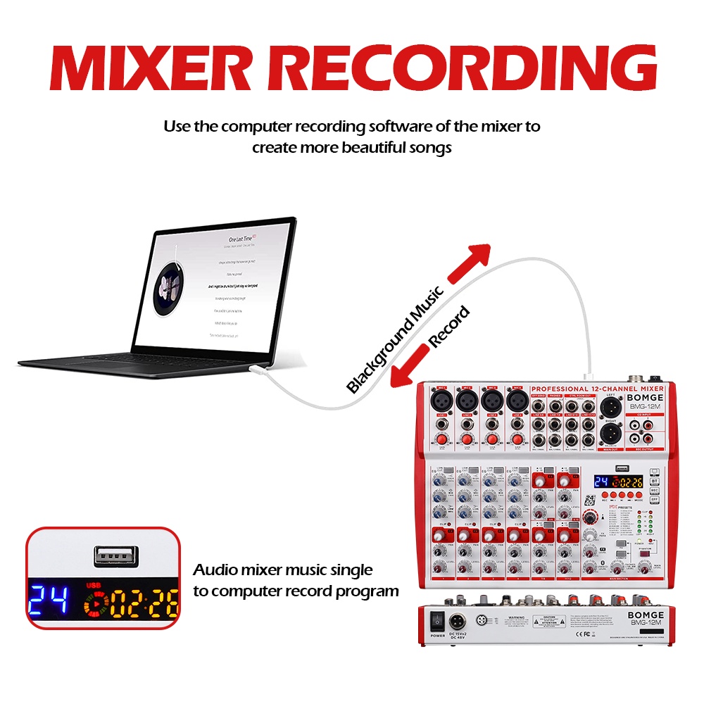 BOMGE 10/12-Input sound board Mixer with Mic Preamps and Compressors ...