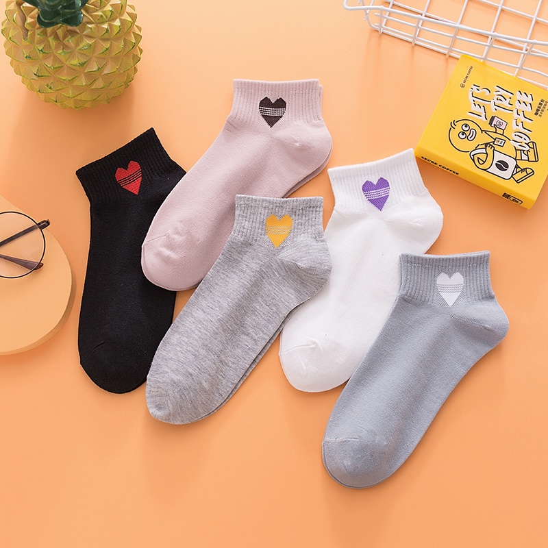 COD high quality 5 in 1 pouch thin Ankle cotton Socks with heart design ...