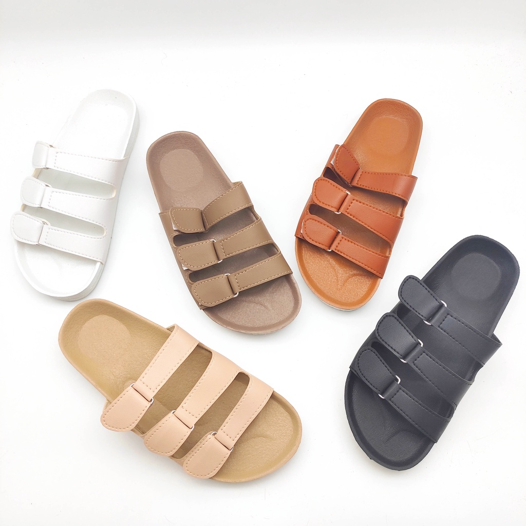 R&A745 Flat Round Toe with Triple Velcro Straps in Plain Color PVC ...