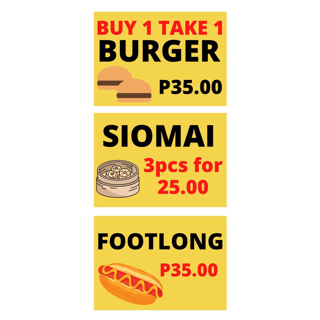 Burger Siomai Footlong Signage (Laminated Signage and Waterproof Vinyl ...