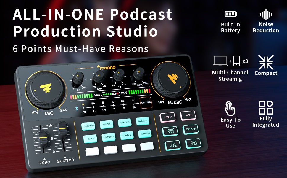 Maono AU-AM200 Professional Sound Card Audio Interface Mixer with ...