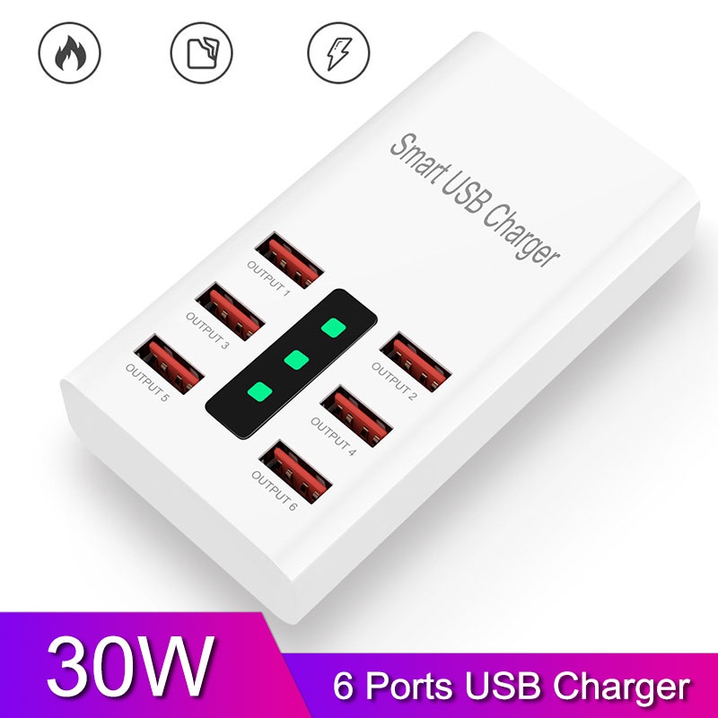 6 Ports 30W USB Charger USB HUB Splitter Adapter Wall Charger Multi USB ...