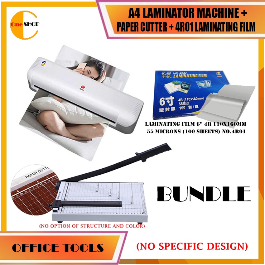 (BUNDLE 3in1) Laminator Machine SL200/TGS-1 + A4 Paper Cutter + Laminating Film 4R01 110x160 ...