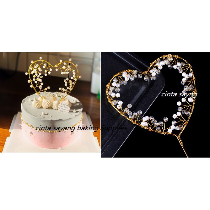 Pearl love cake decoration cake topper heart shape love shape pearl tag ...