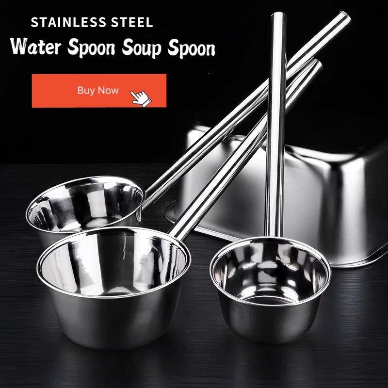 Long Handle Stainless Steel Soup Spoon Water Spoon Home Kitchen ...