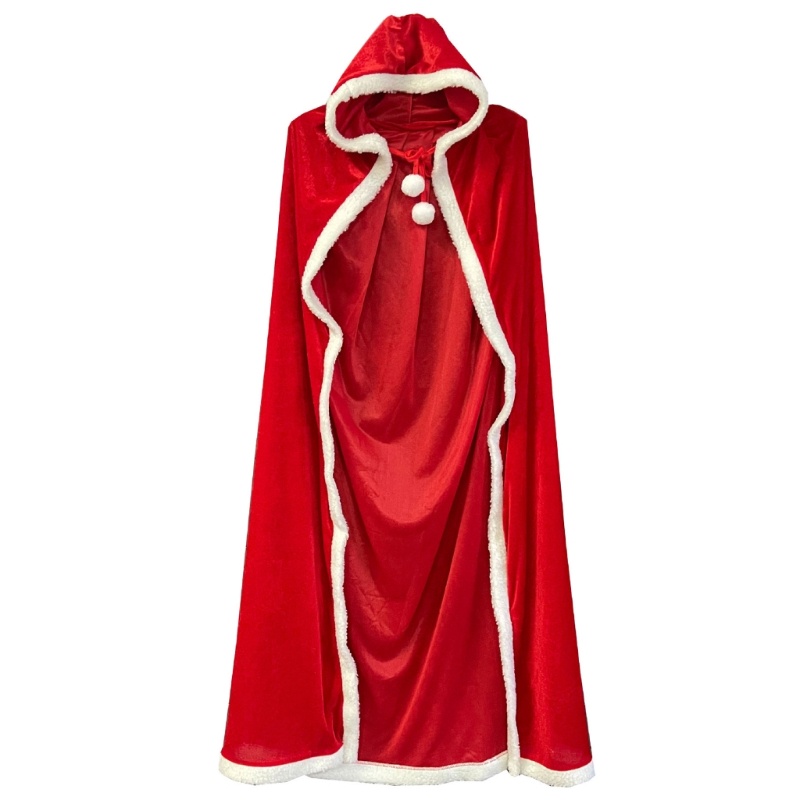 aaur Velvet Hooded Cape Cloak Christmas Santa Claus Cosplay Costume Red ...