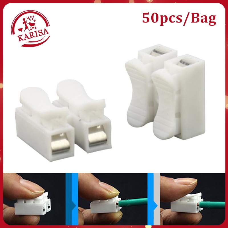 50pcs Ch2 Self Locking Electrical Cable Connectors 10a 250v Cable Connector White Wiring