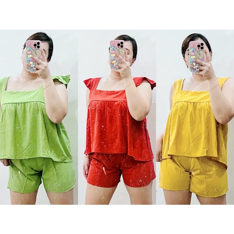 Mandy Ruffle Sleeve Terno | fit small to xl | assorted colors | Shopee ...