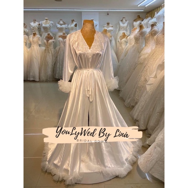 Bridal Robe Silk fabric with Raffles | Shopee Philippines