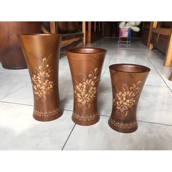 Set Of Cukit Motif Table Flower Vase - Teak Wood | Shopee Philippines
