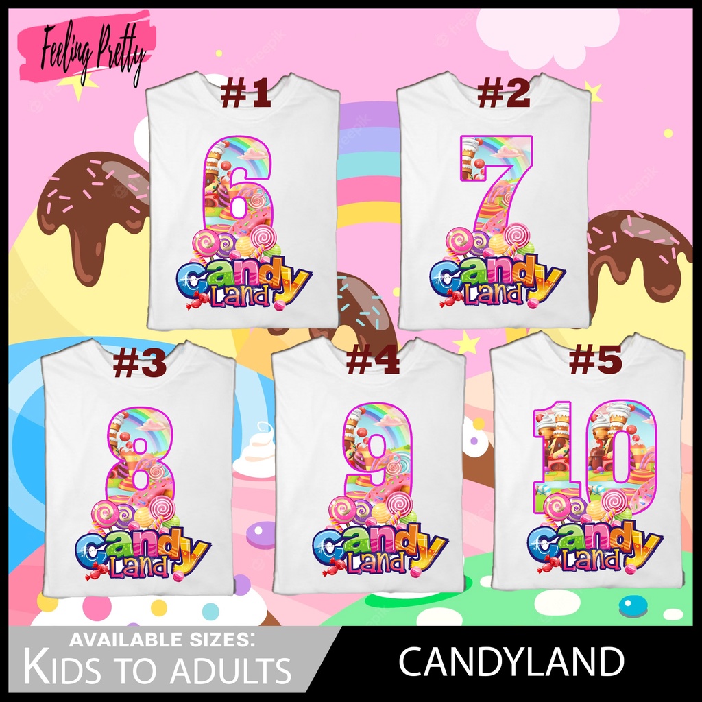 Candyland Number 6 7 8 9 10 Theme Candyland Shirt Kids to Adults Unisex ...