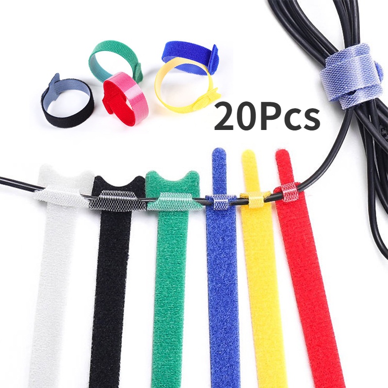 20pcs Releasable Cable Ties Colored Plastics Reusable Nylon Loop Wrap ...