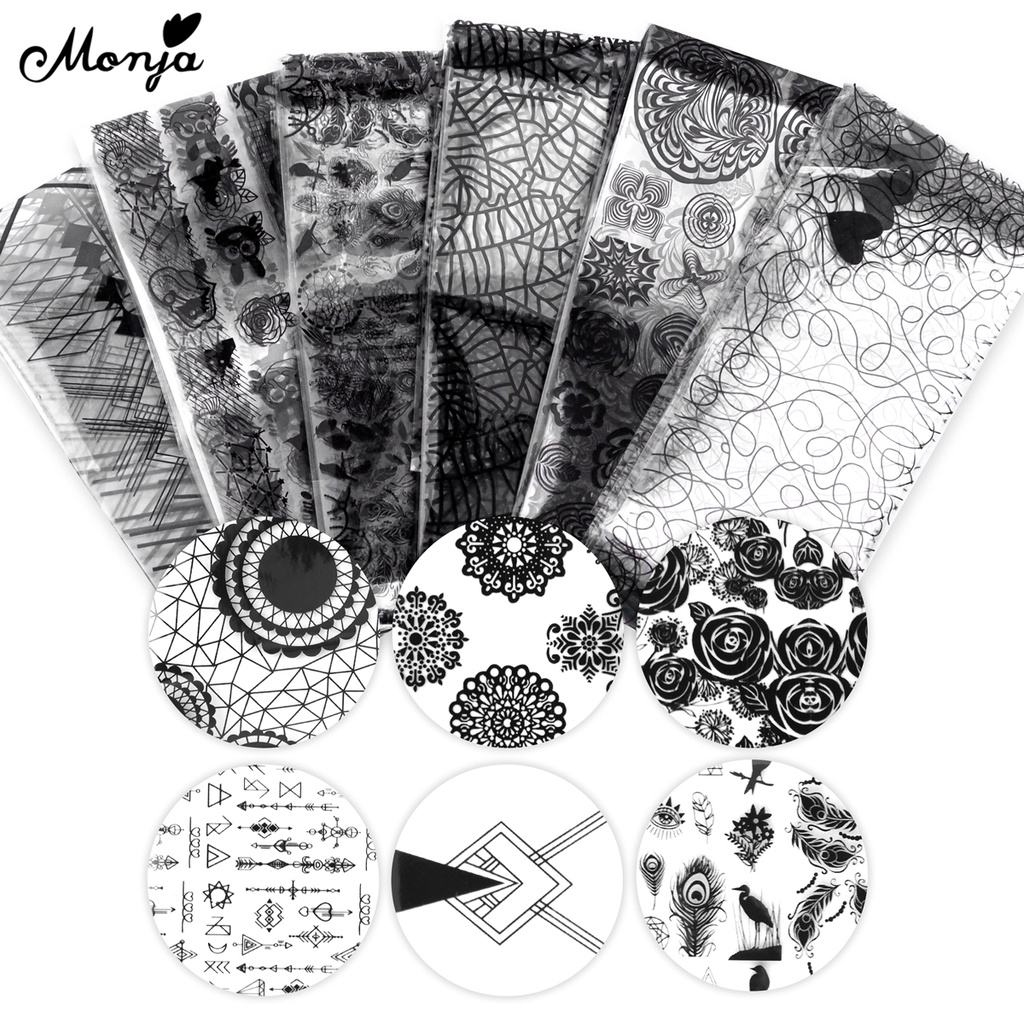 Monja 6 Pcs Random Nail Foil Stickers Black White Lace Decals Full ...