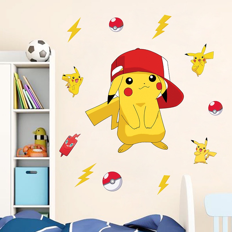 Qiyi Pokemon Pikachu Stickers Children Wall Self Adhesive Cartoon Anime ...