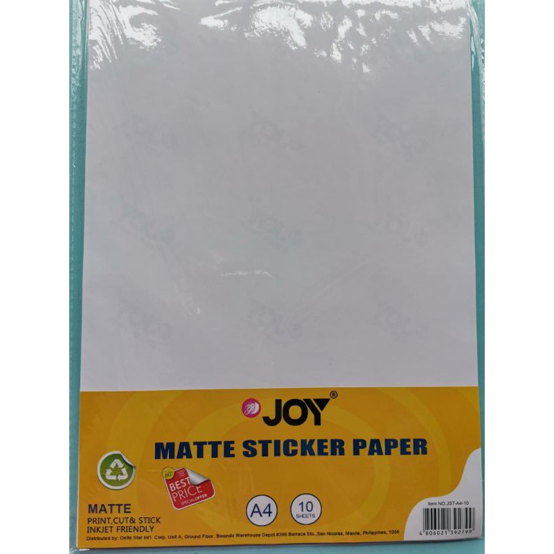 Joy Sticker Paper Glossy/Matte A4 10 sheets per pack | Shopee Philippines