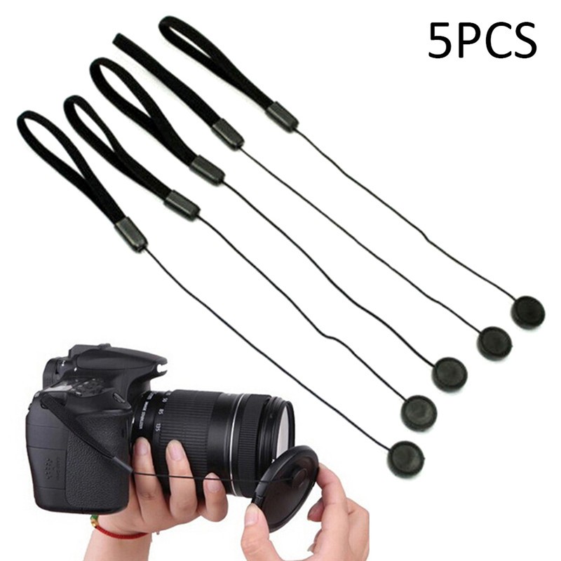 RE 5Pcs Black Lens Cap Cord Camera Cover Holder Lanyard String Rope ...