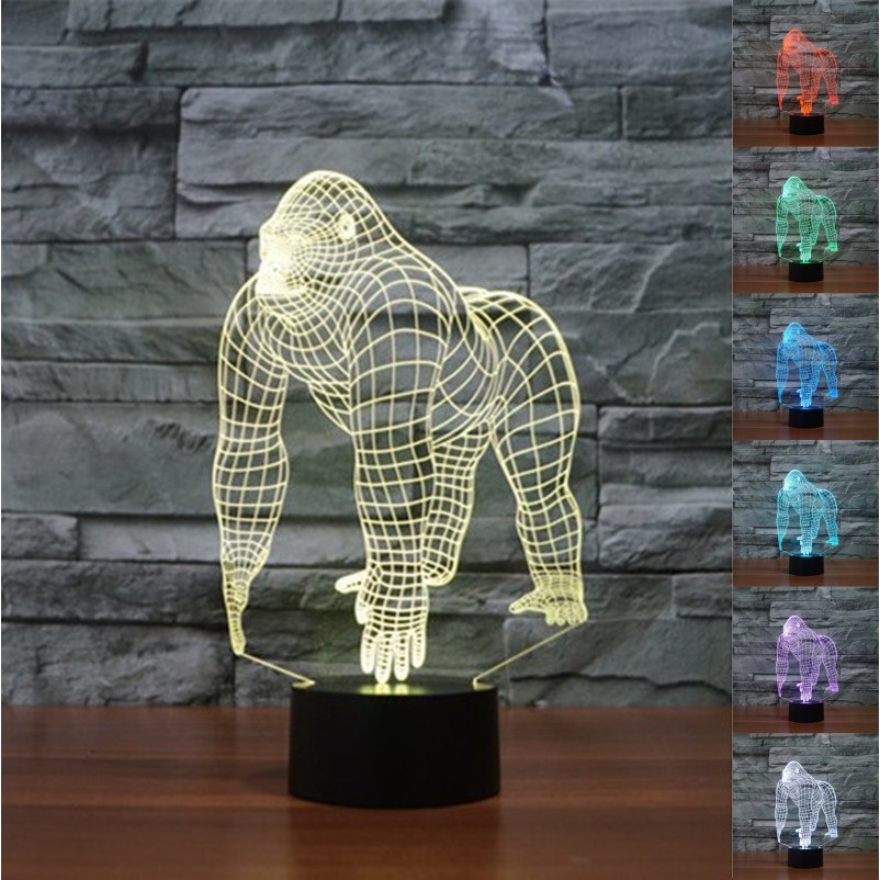 Creative Gorilla 3D Night Light 7 Colors Gradient Ape Shape USB LED ...