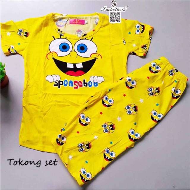 Spongebob Terno short Boys and girls 1 set terno tokong | Shopee ...