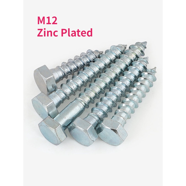 M12 Zinc Plated Hexagon Head Wood Screws External Hex Self-tapping Bolt ...