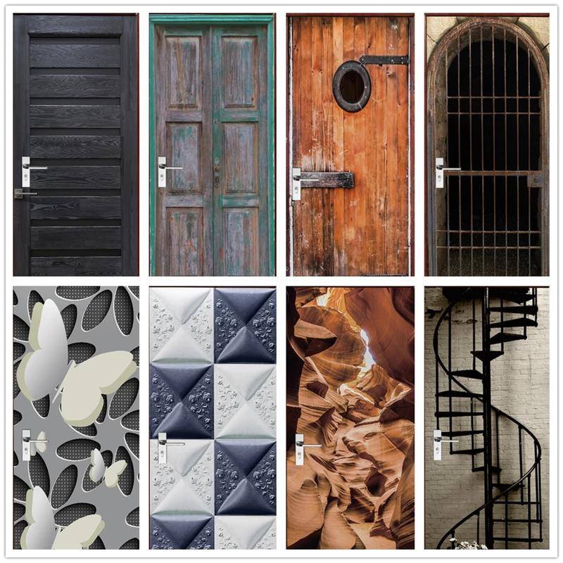 Grain Wooden Door Sticker Wallpaper Self Adhesive Waterproof Art ...