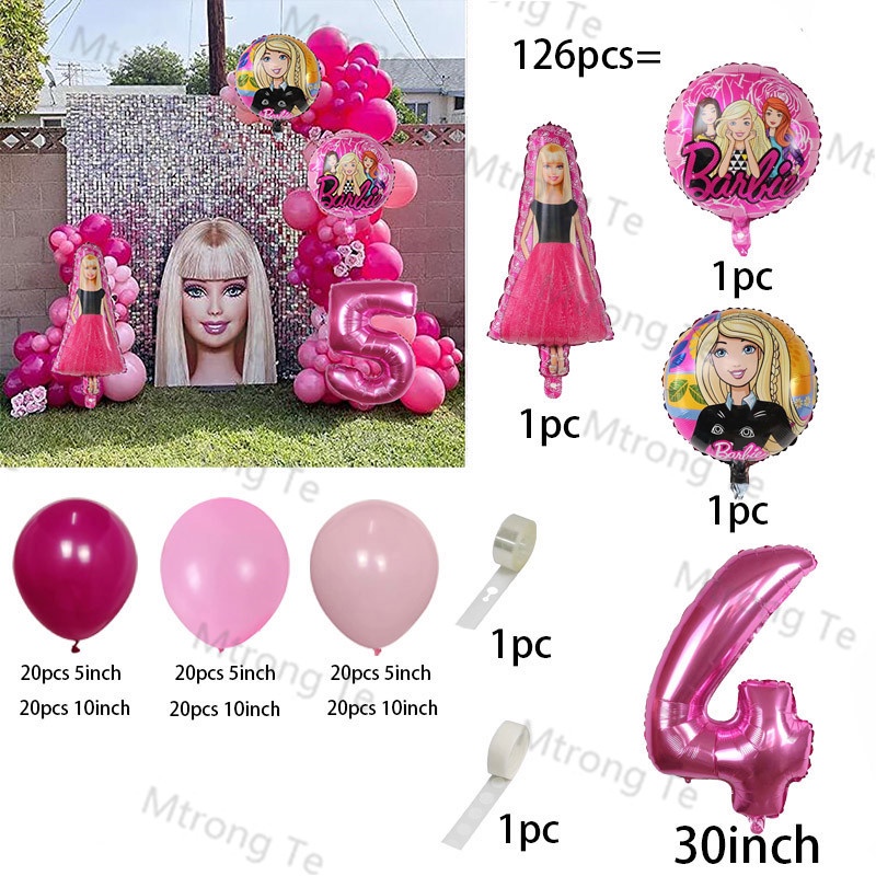 Discount 126 Pieces/Set Barbie Themed Latex Balloons Pink Number ...