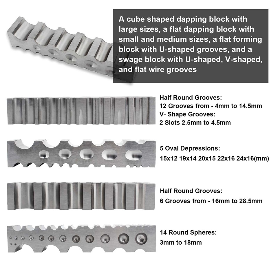 50-Piece Multi-Purpose Metal Forming Dapping Set w/ Block, Anvil ...