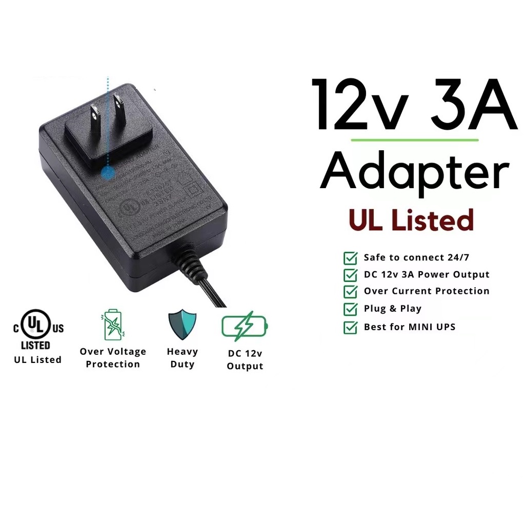 GDLITE DC 12V 3A Adapter Power Adaptor for CCTV, Mini UPS, DVR ...