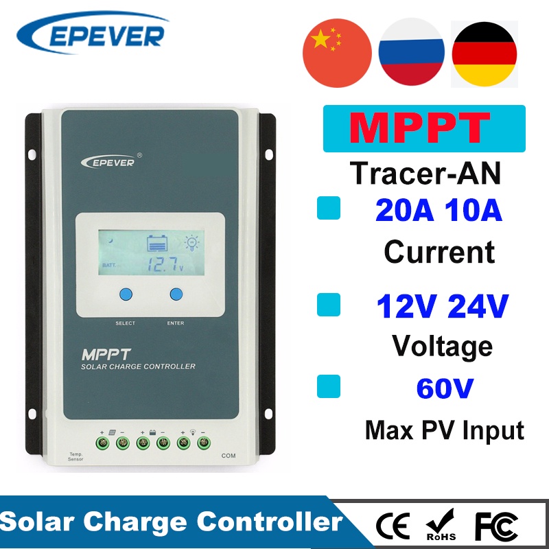 EPever MPPT 20A 10A Solar Controller 12V 24V Back-Light LCD Solar ...