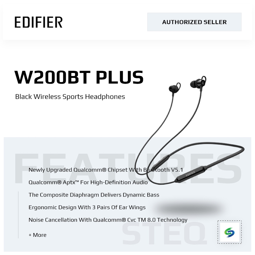 STEQ EDIFIER W200BT PLUS Wireless Sports Headphones (Black) | Shopee ...