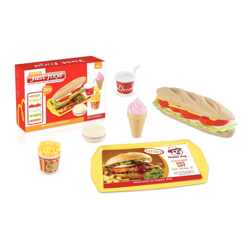 Pretend play food toys set Play House Sandwich French Fries Burger ...