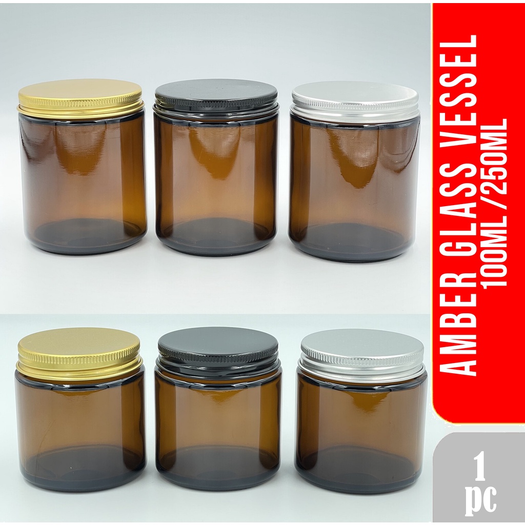 Amber Glass Jar Container | Amber Glass Vessel with Metal Lids | Shopee ...