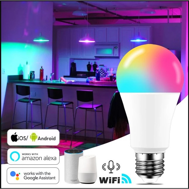 WiFi Smart Bulb 2700-6500K 8W RGB Dimmer Color-Adjustable Bulb Light ...
