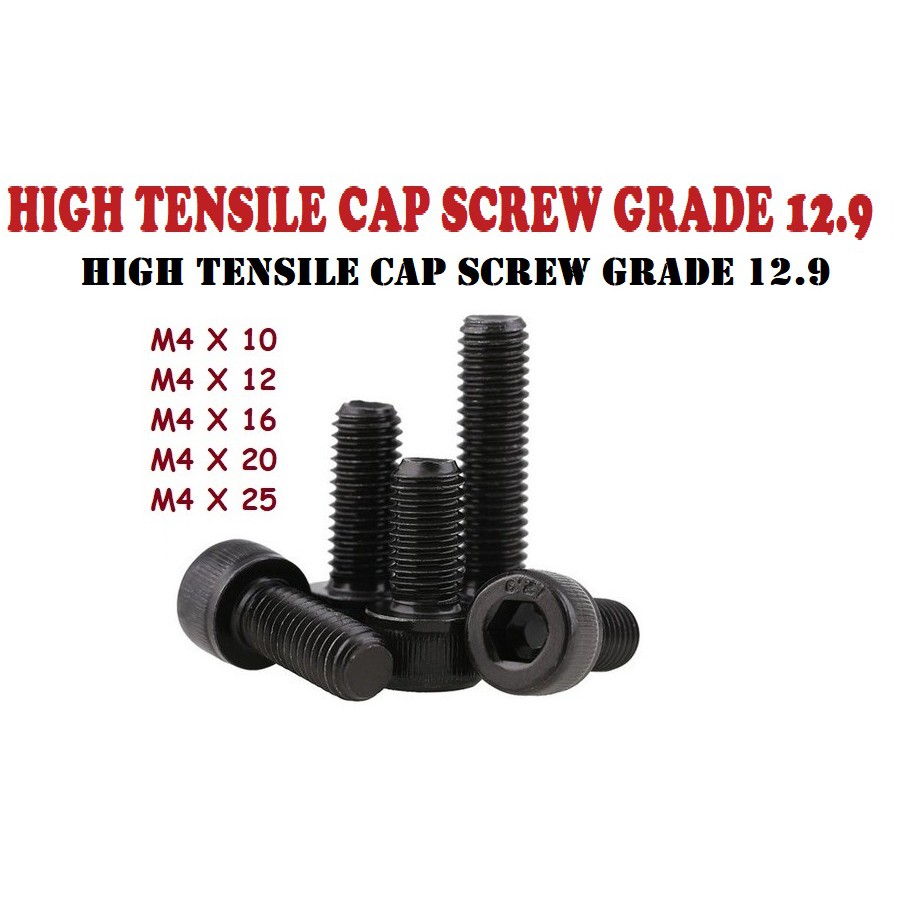 HT Socket Cap Screw - M4 x 10mm ~ 25mm (High Tensile Grade 12.9 Allen ...