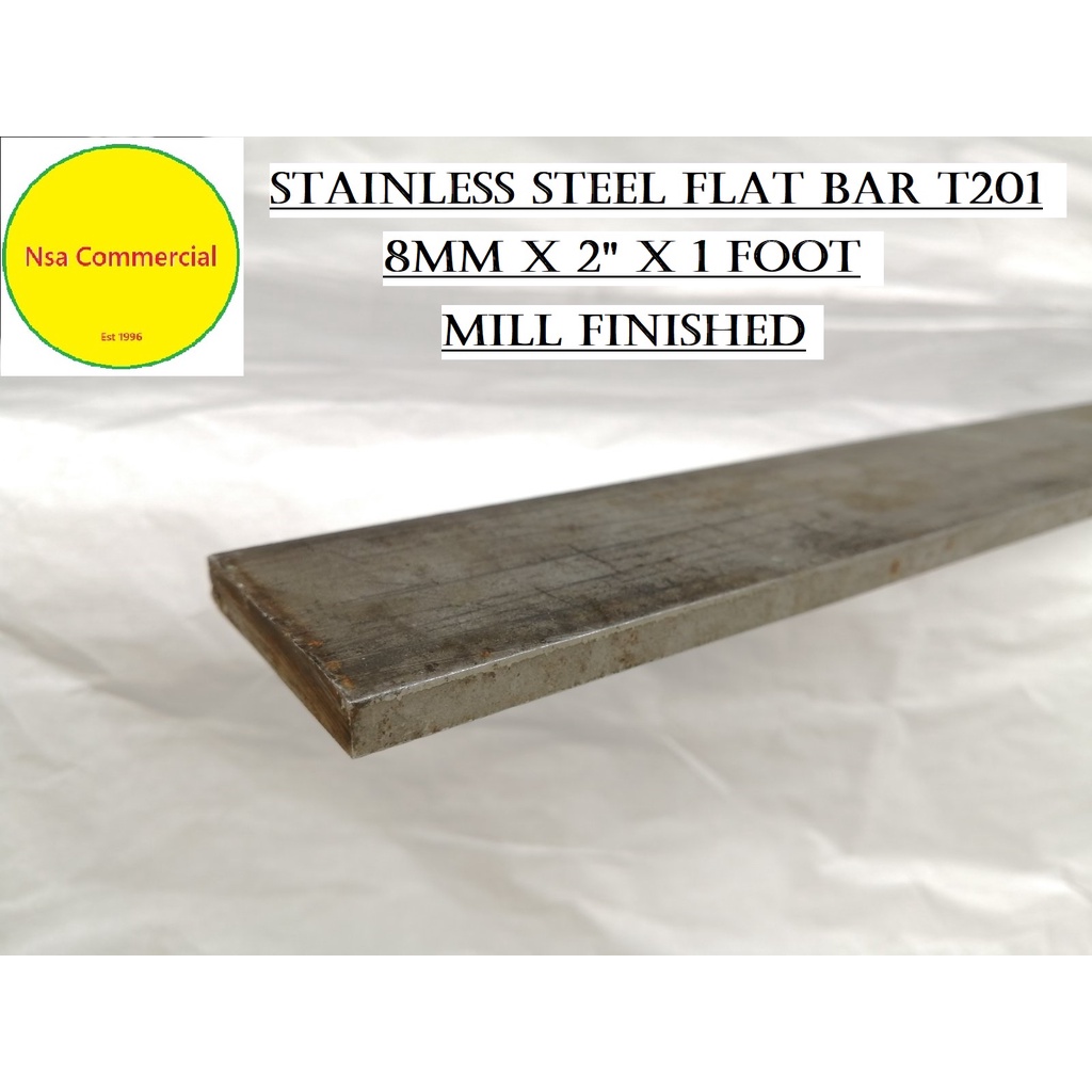 Stainless Steel Flat Bar 8mm x 2 inches x 1 Foot Length T304 (Mill ...