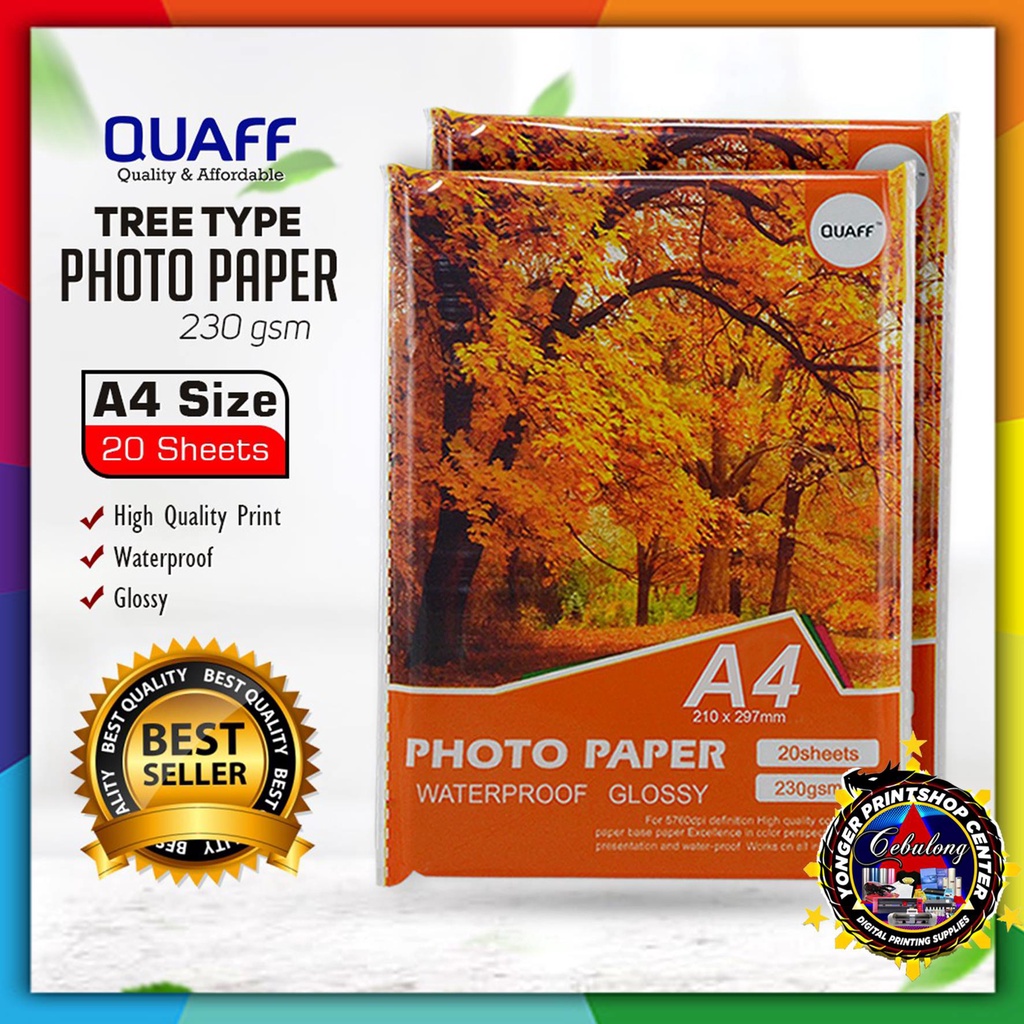 1 PACK A4 SIZE QUAFF WATERPROOF GLOSSY PHOTO PAPER 230 GSM | Shopee ...