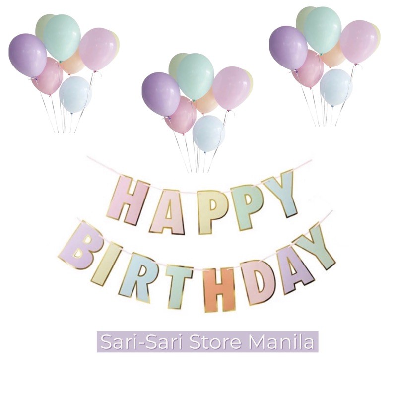 Pastel color birthday banner set with 20 balloons | Shopee Philippines