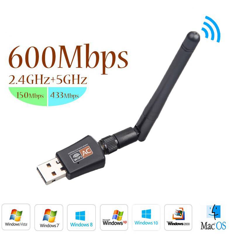 600Mbps Wireless USB WiFi Adapter 5Ghz 2.4Ghz for Desktop Wireless Antenna Adapter | Shopee ...