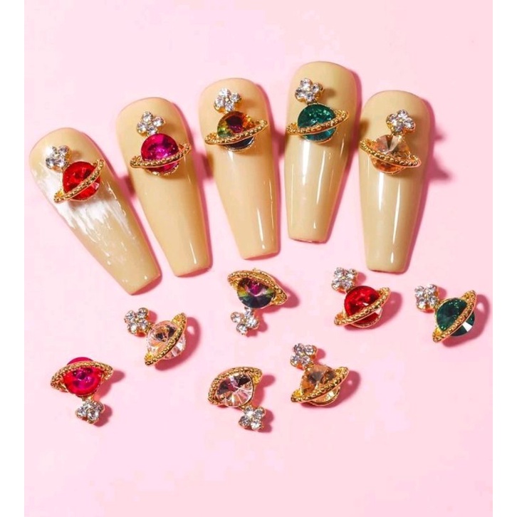 5pcs Planet Saturn Nail Charms Rhinestones nail art decorations ...
