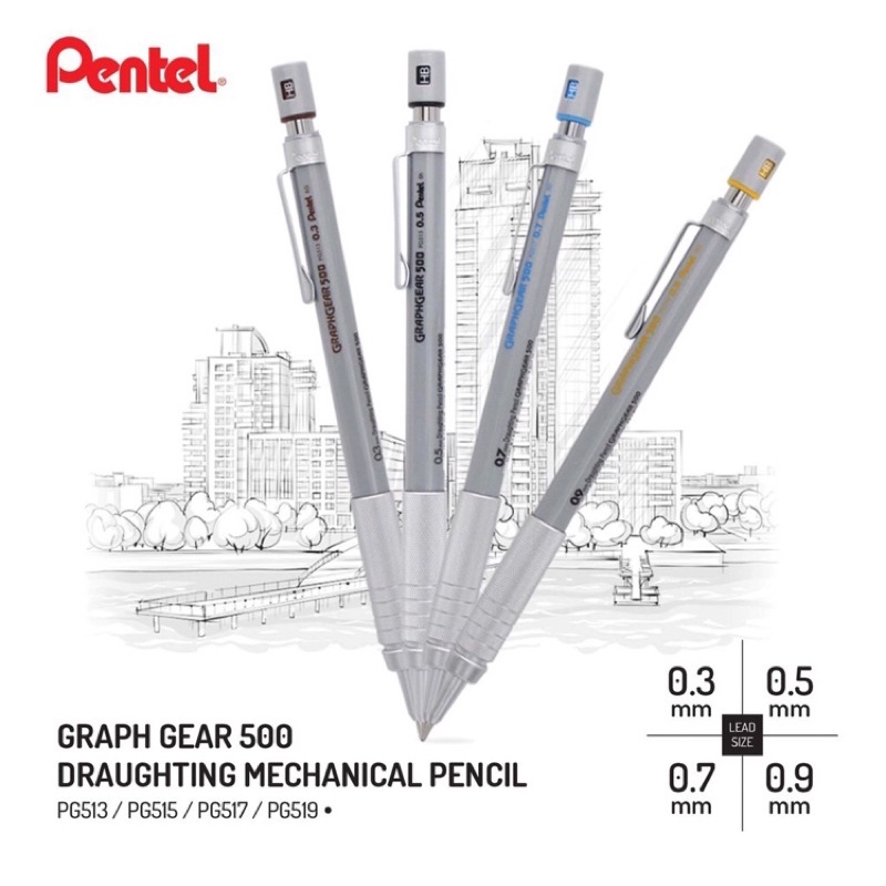 Pentel Graph Gear 500 Drafting Mech Pencil 0.3 0.4 0.5 0.7 0.9mm ...