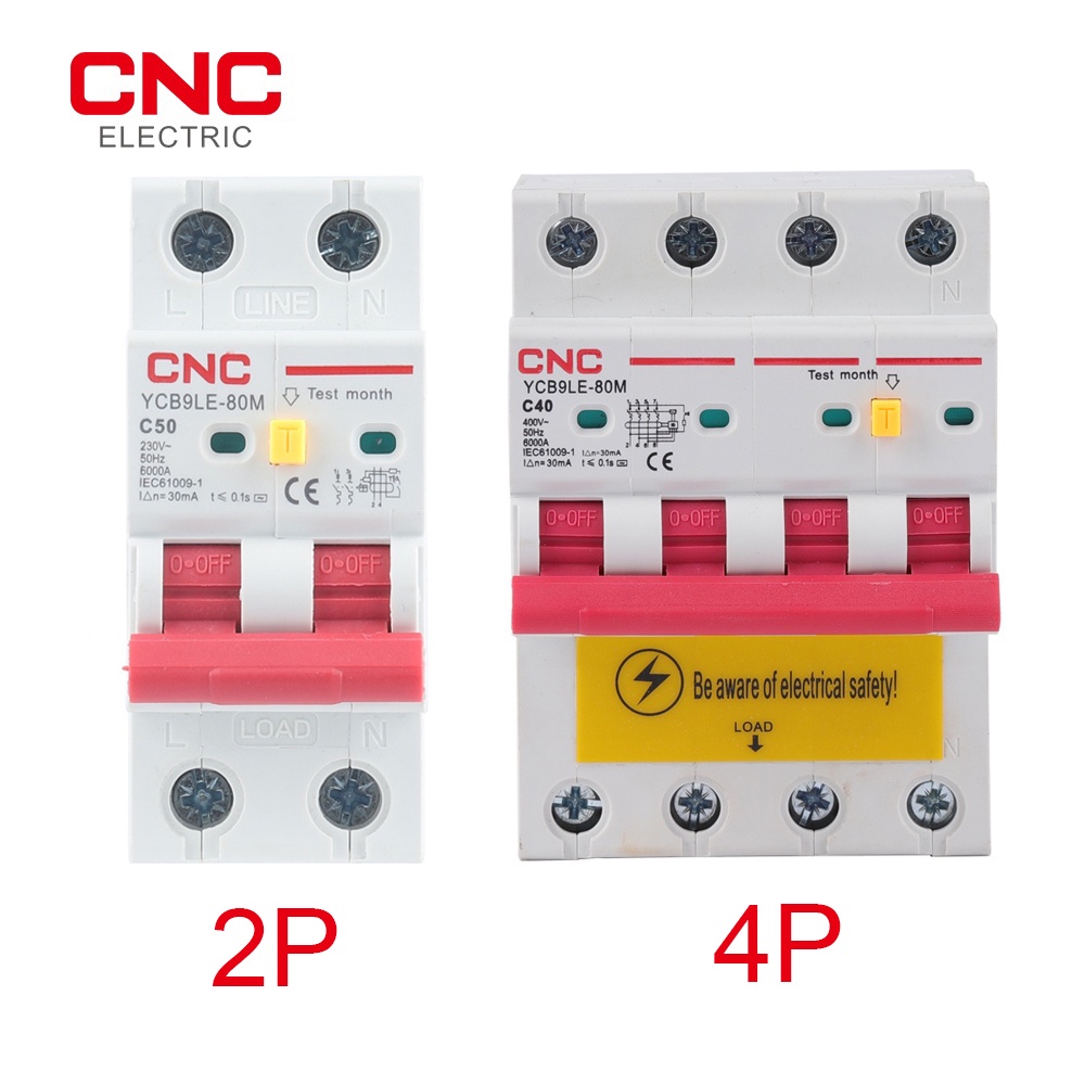 CNC YCB9LE-80M 2P/4P 230V RCBO MCB 30mA Residual Current Circuit Breaker With Over Current And ...