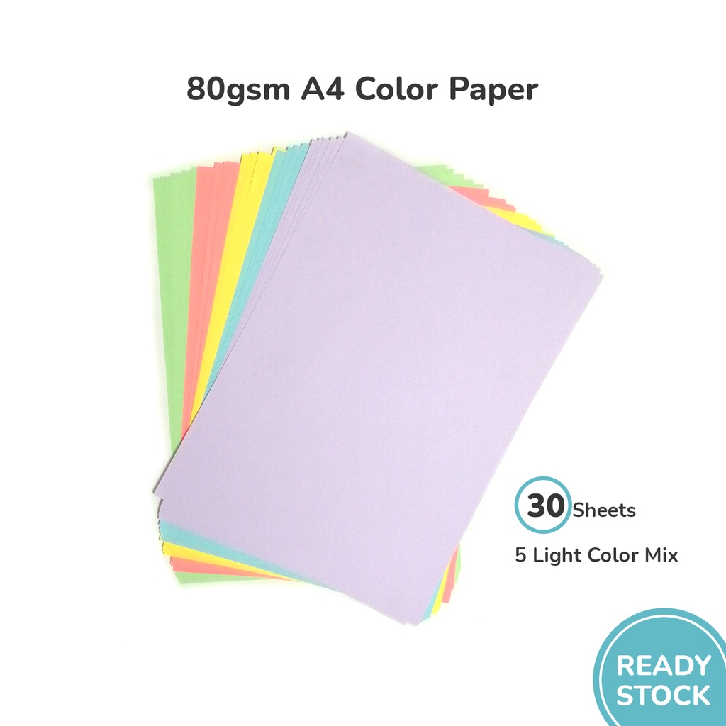 A4 Color Papers ꞁ 30 Sheets ꞁ 80 gsm ꞁ 5 Light Colors Mix ꞁ 1 pack ...